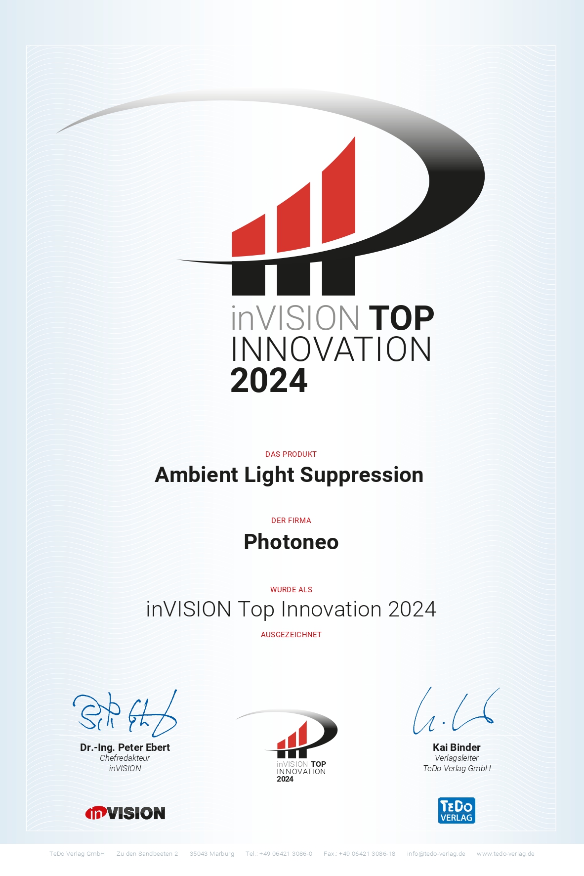 Photoneo’s Ambient Light Suppression technology recognized as inVISION ...